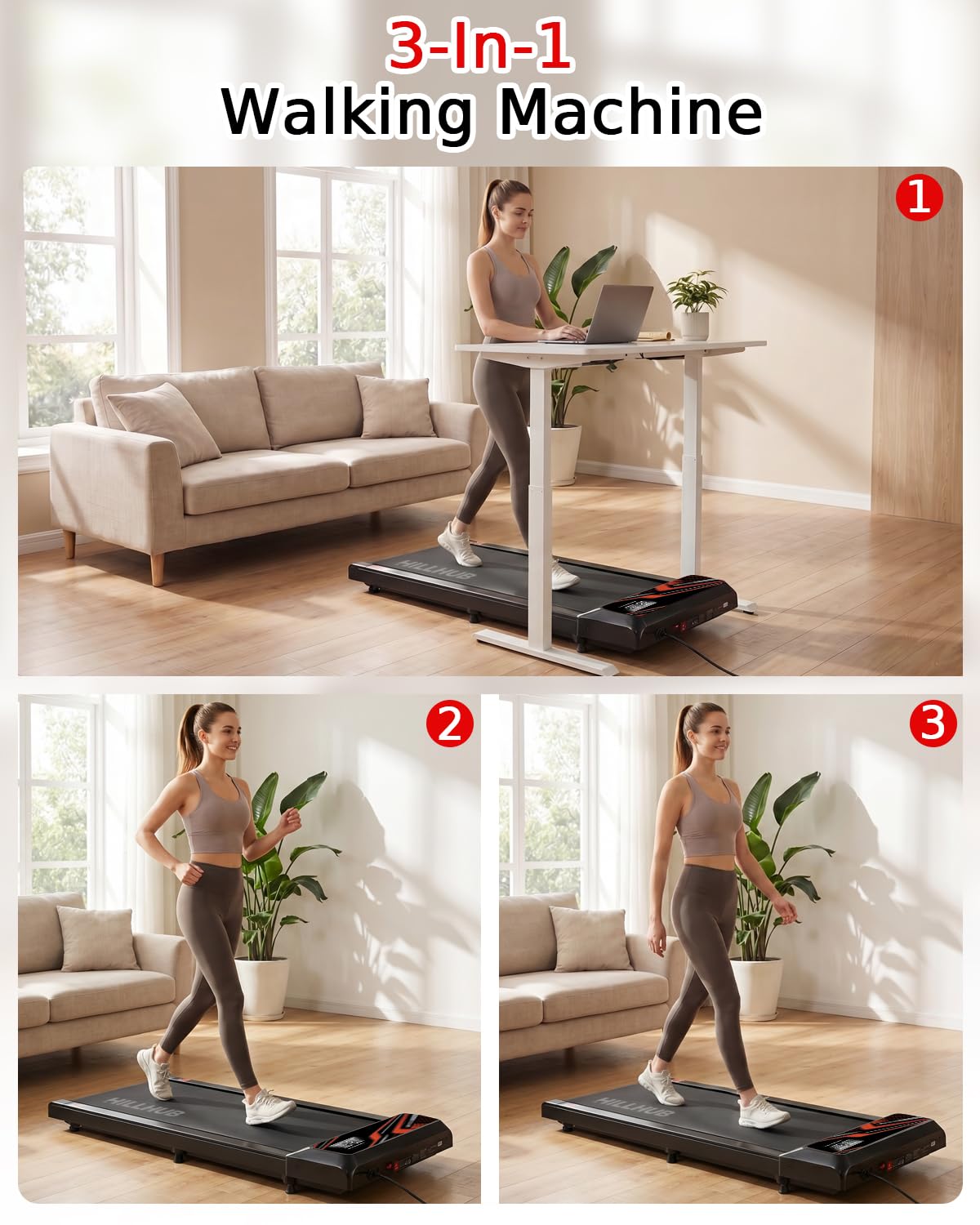 2.5 HP Quiet Under Desk Treadmill with 8% Incline - N4054SB-Red/Black ...