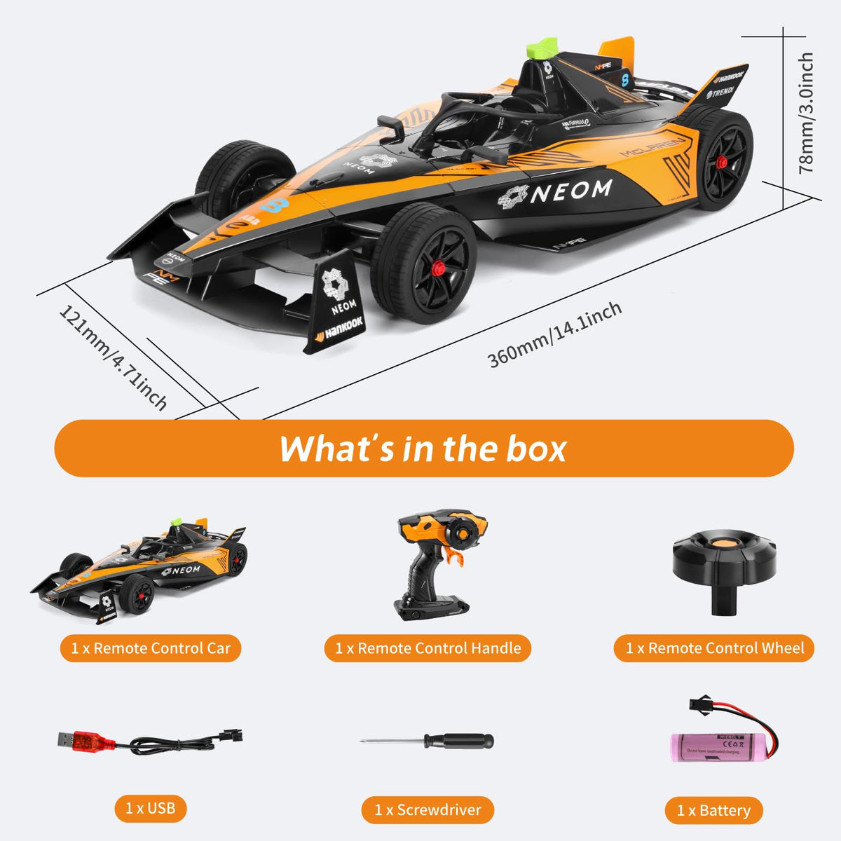 1/14 Scale McLaren NEOM Formula RC Car, 2.4GHz Remote Control, 3.7V 50 ...