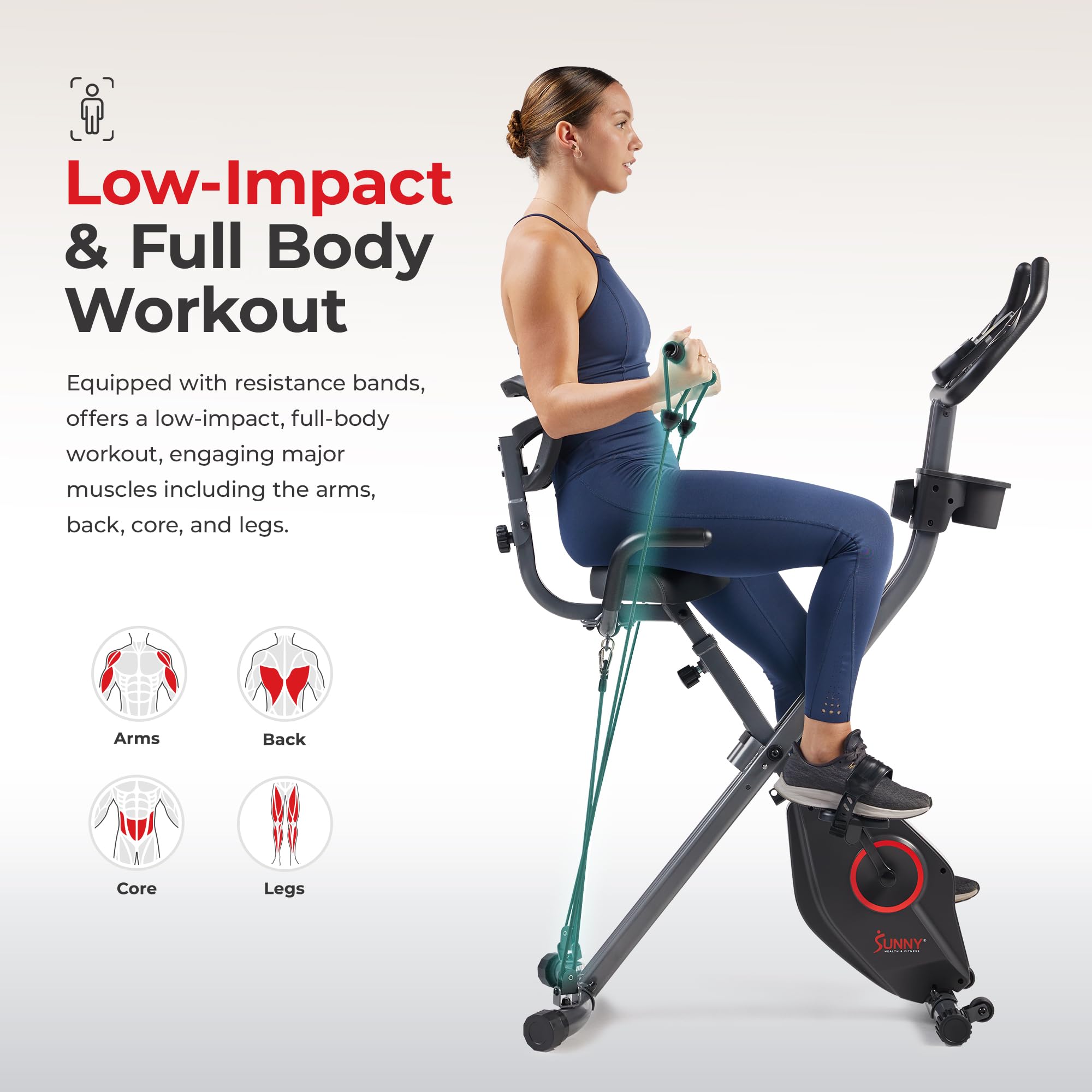Sunny Health & Fitness Foldable Magnetic Stationary Exercise X-Bike Pr ...