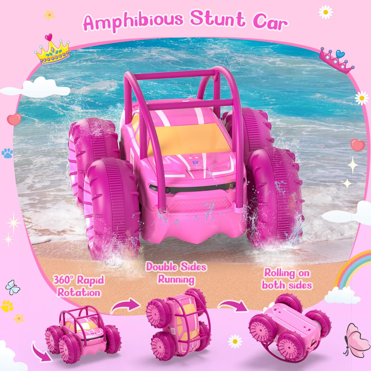 Amphibious Remote Control Car, Rechargeable RC Cars Toy 360° Flips Rot ...