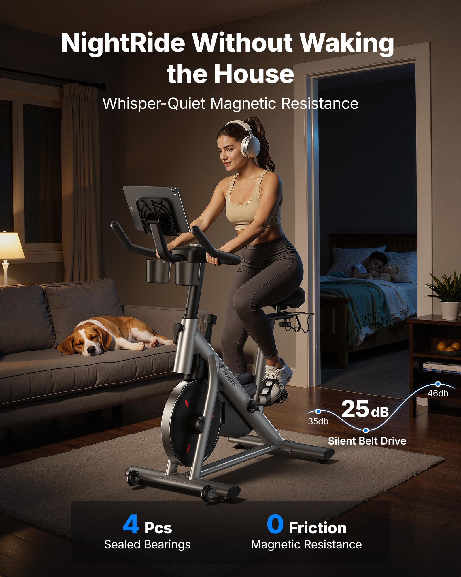 Merach Exercise Bike, Brake Pad/Magnetic Stationary Bike with Exclusiv ...