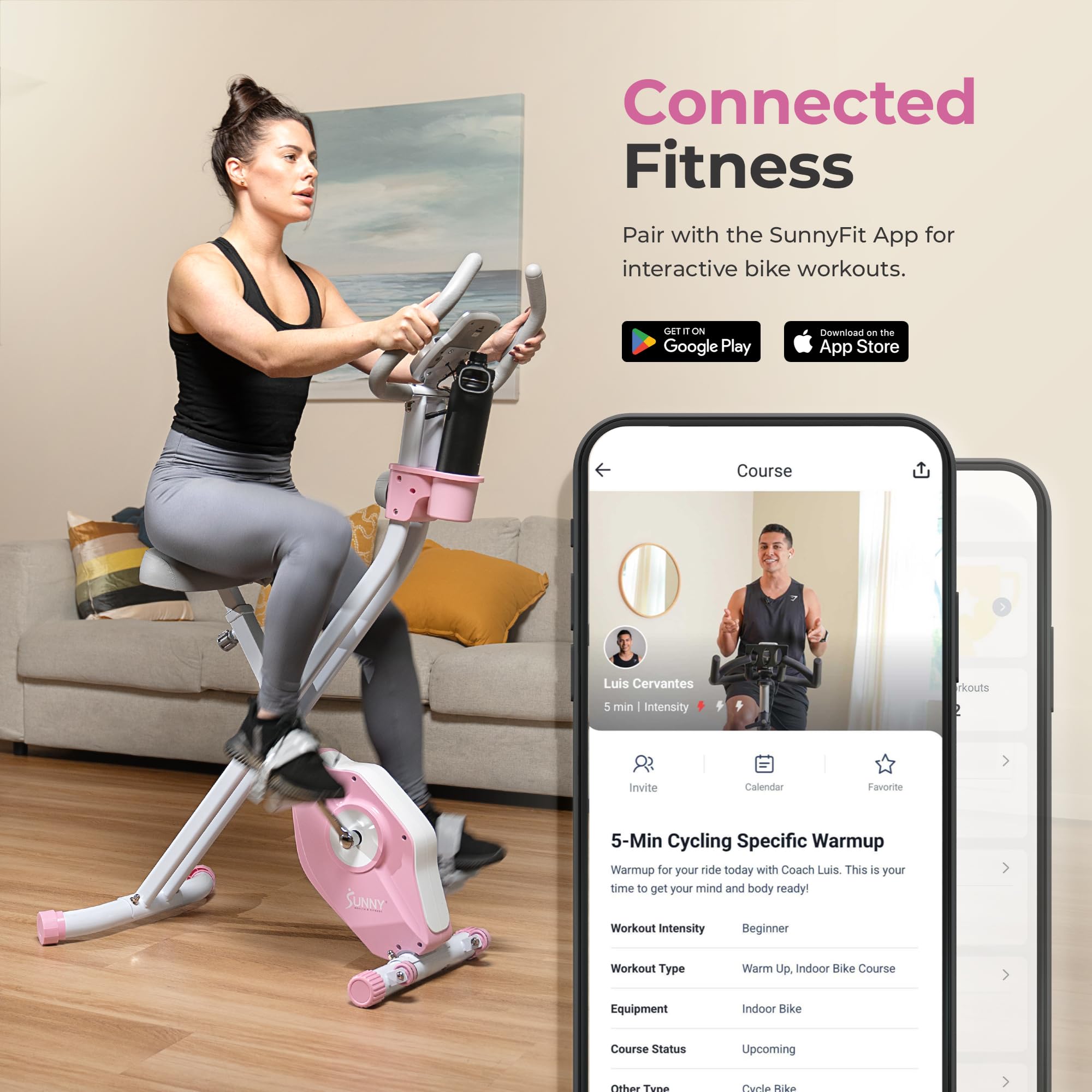 Sunny Health & Fitness Smart Folding X-Bike, Portable Compact Exercise ...