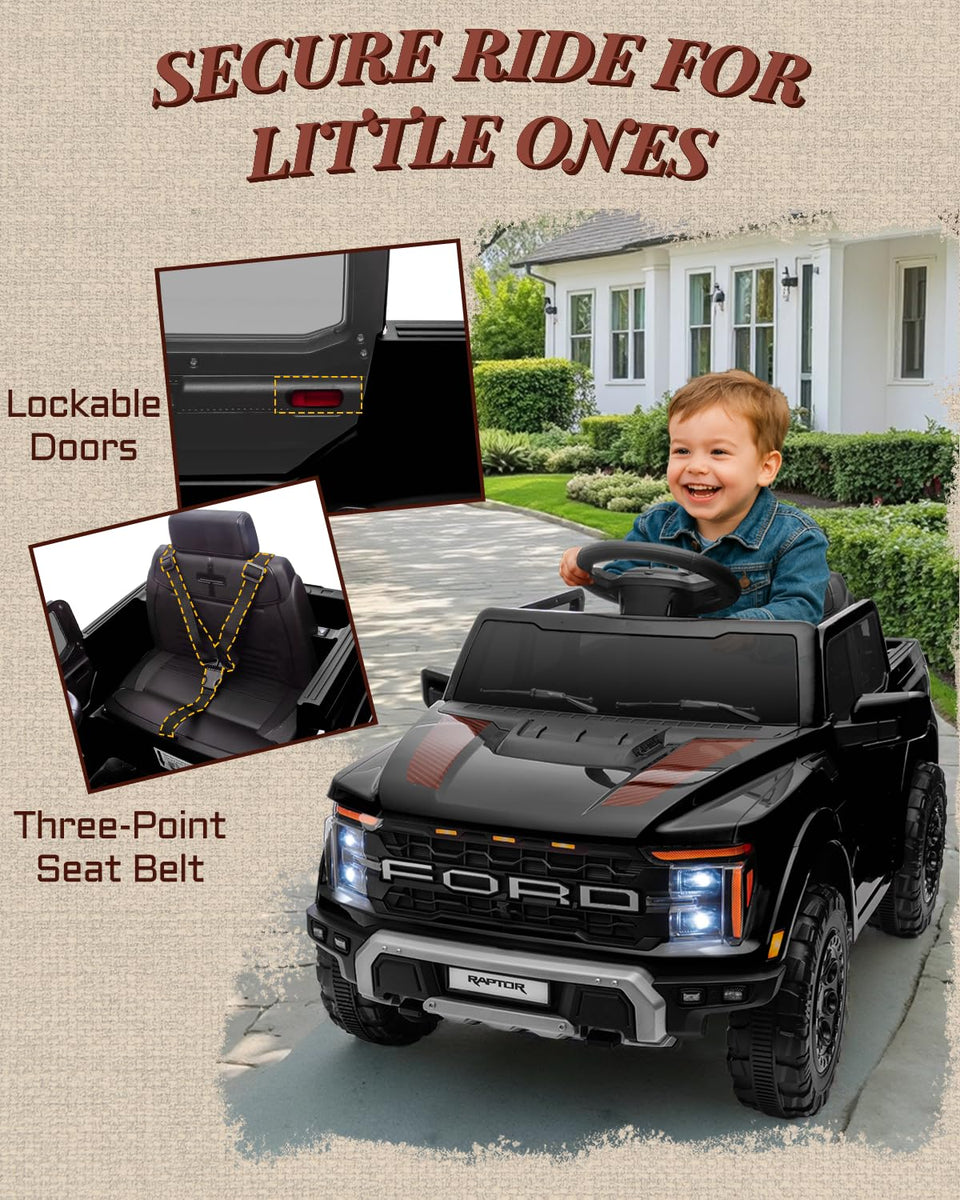 First Ride On 12V Licensed Ford F-150 Raptor Kids Ride on Toy, Ride on ...