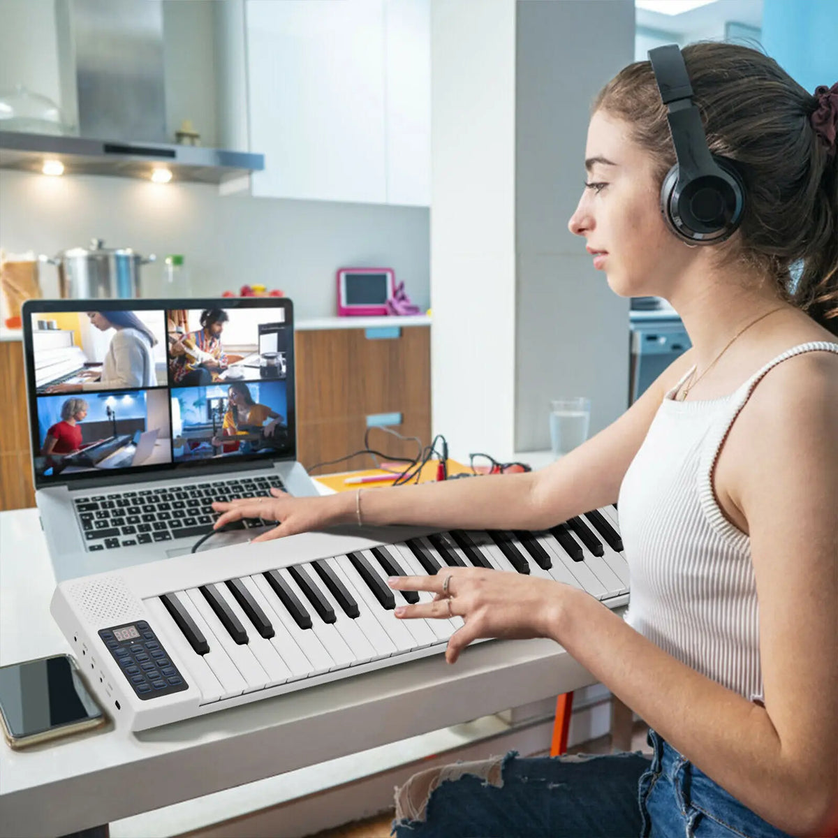 2 in 1 Attachable Digital Piano Keyboard 88/44 Touch sensitive Key w ...