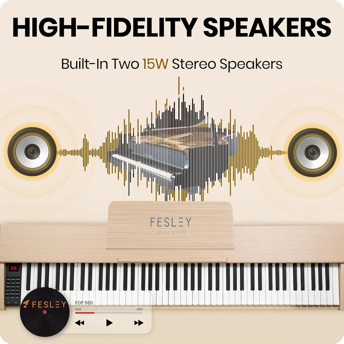 Fesley Home Digital Piano Keyboard - Real Sampled Sound Source, 88 Key ...