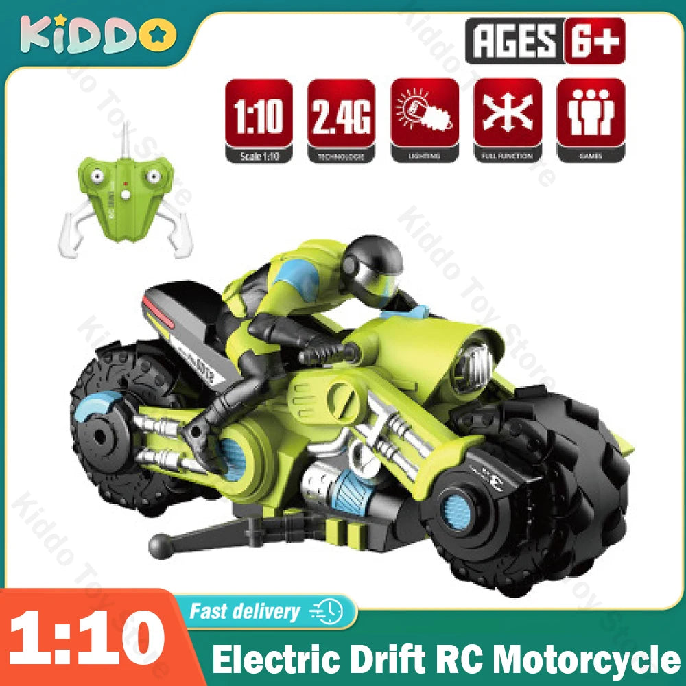 1:10 RC Motorcycle 2.4G High Speed Remote Control Stunt Racing Drift V ...