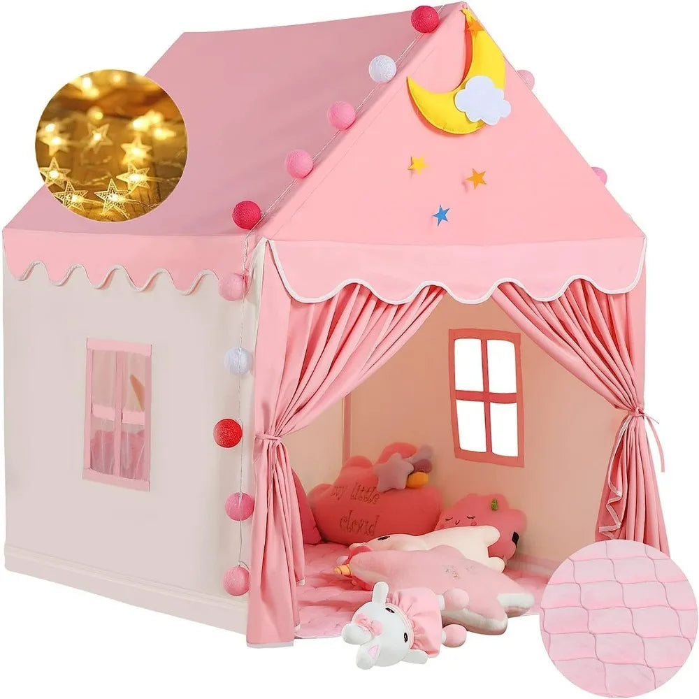 Kid Tent with Padded Mat & Star Lights, Kids Tents Indoor Playhouse ...