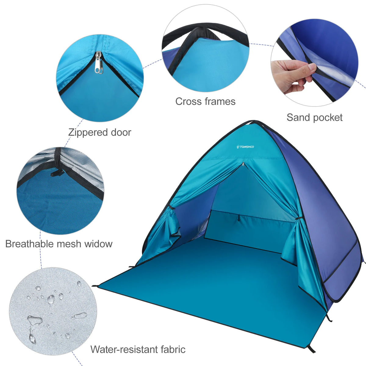 TOMSHOO Pop Up Tent 3-4 Person Outdoor Camping Beach Tent Travel Light ...