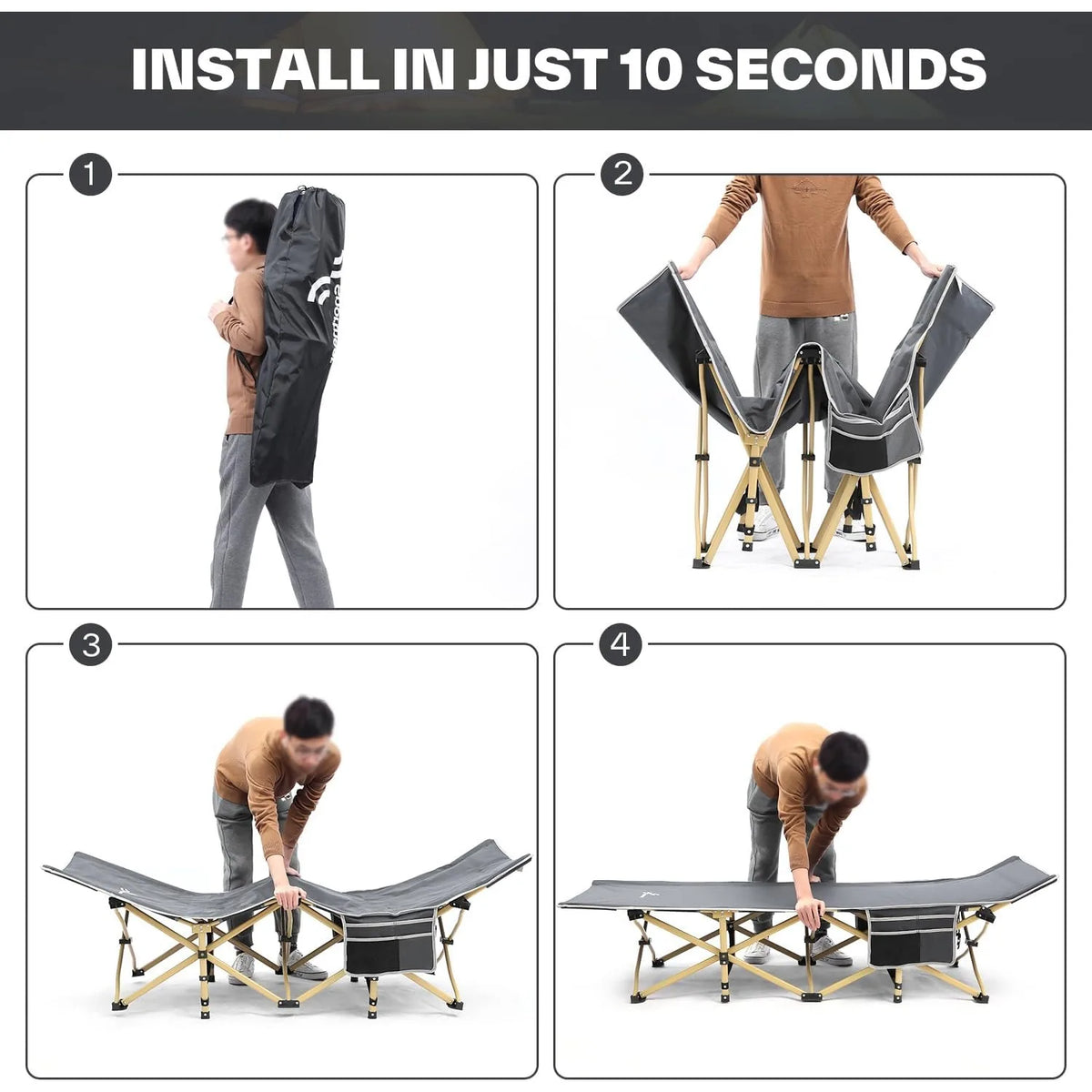 Camping Cots for Adults Cot 2 Side Pockets Cots for Sleeping 450LBS(Ma ...