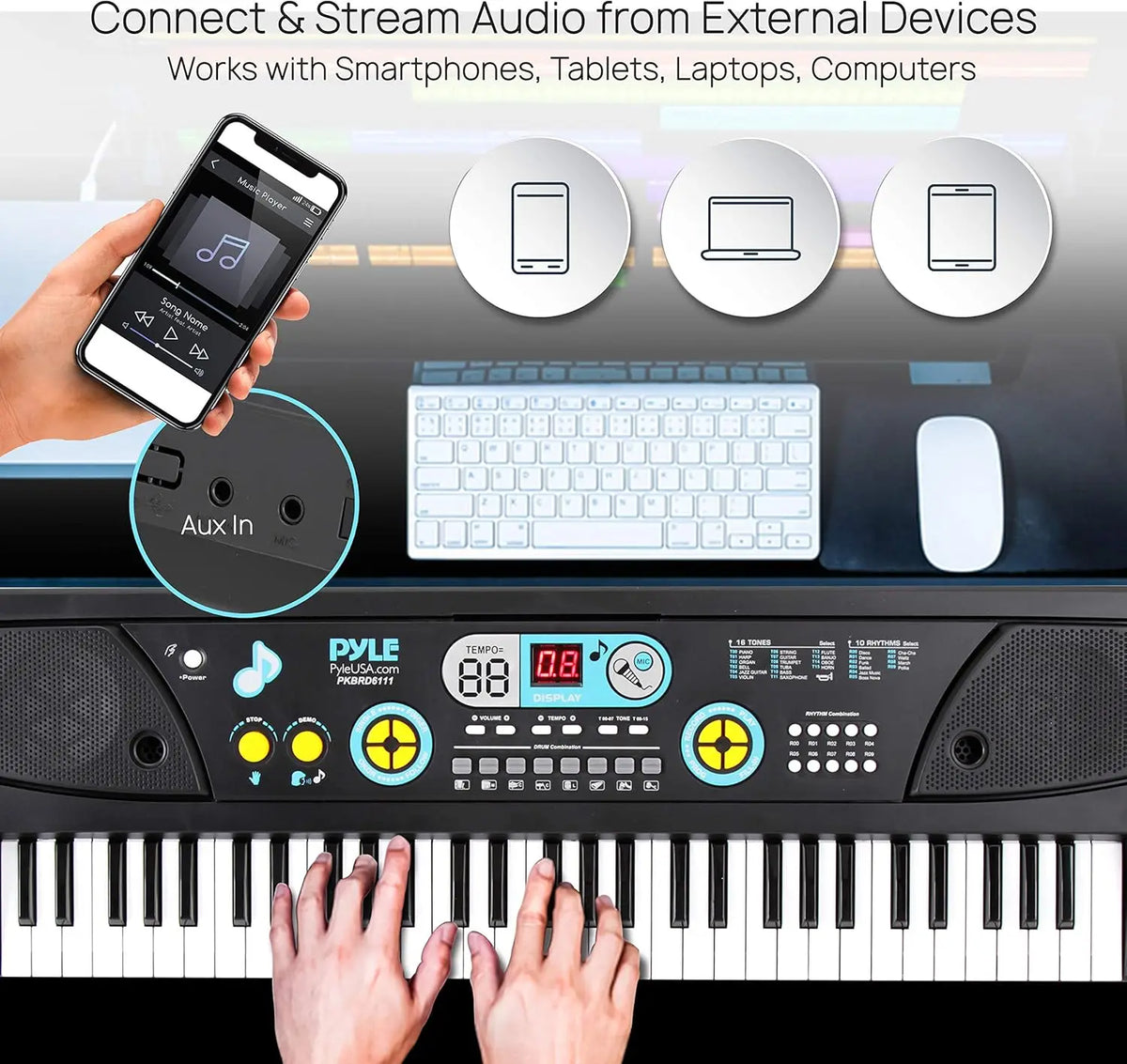PYLE Digital Piano Kids Keyboard - Portable 61 Key Piano Keyboard, Lea ...