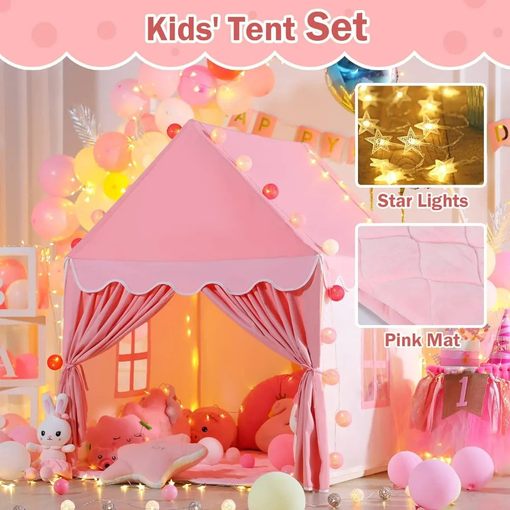 Kid Tent with Padded Mat & Star Lights, Kids Tents Indoor Playhouse ...