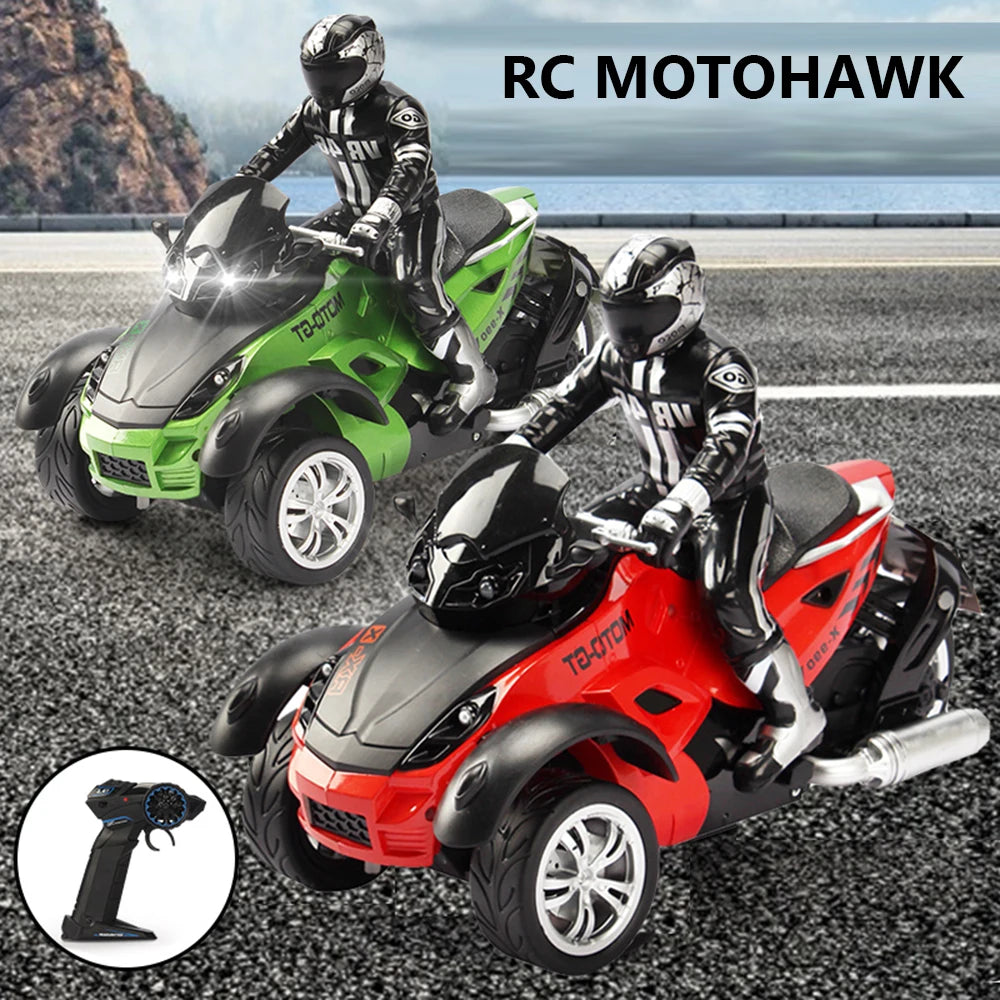 1:10 Scale Vehicle 2.4GHz High Speed Three Wheel RC MotoHawk Motorcycl ...
