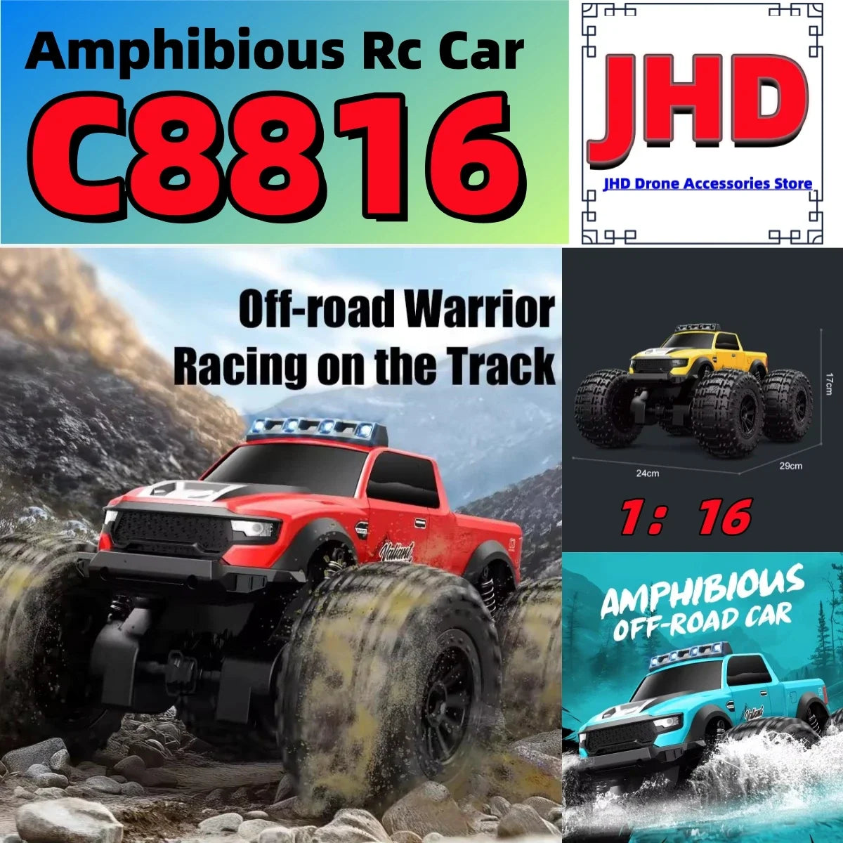 JHD For 2025 New JJRC C8816 Amphibious RC Car 4WD Off-Road Climbing Mo ...