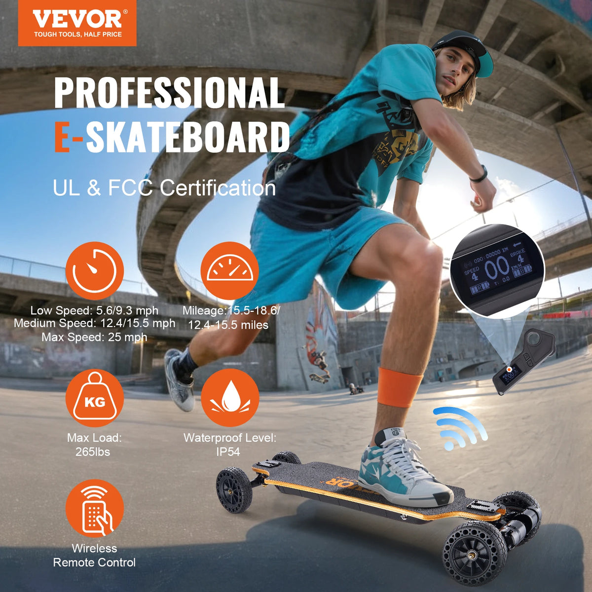 VEVOR Electric Skateboard with Remote 25 Mph Top Speed Skateboard 3 Sp ...