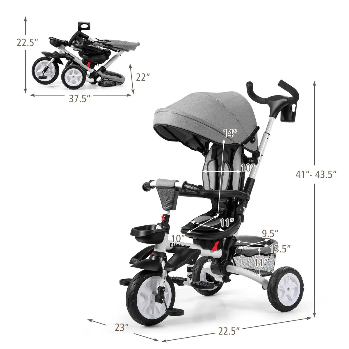 6-In-1 Kids Baby Stroller Tricycle Detachable Learning Toy Bike w/ Can ...