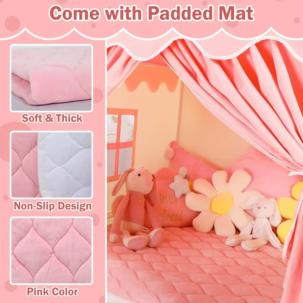 Kid Tent with Padded Mat & Star Lights, Kids Tents Indoor Playhouse ...