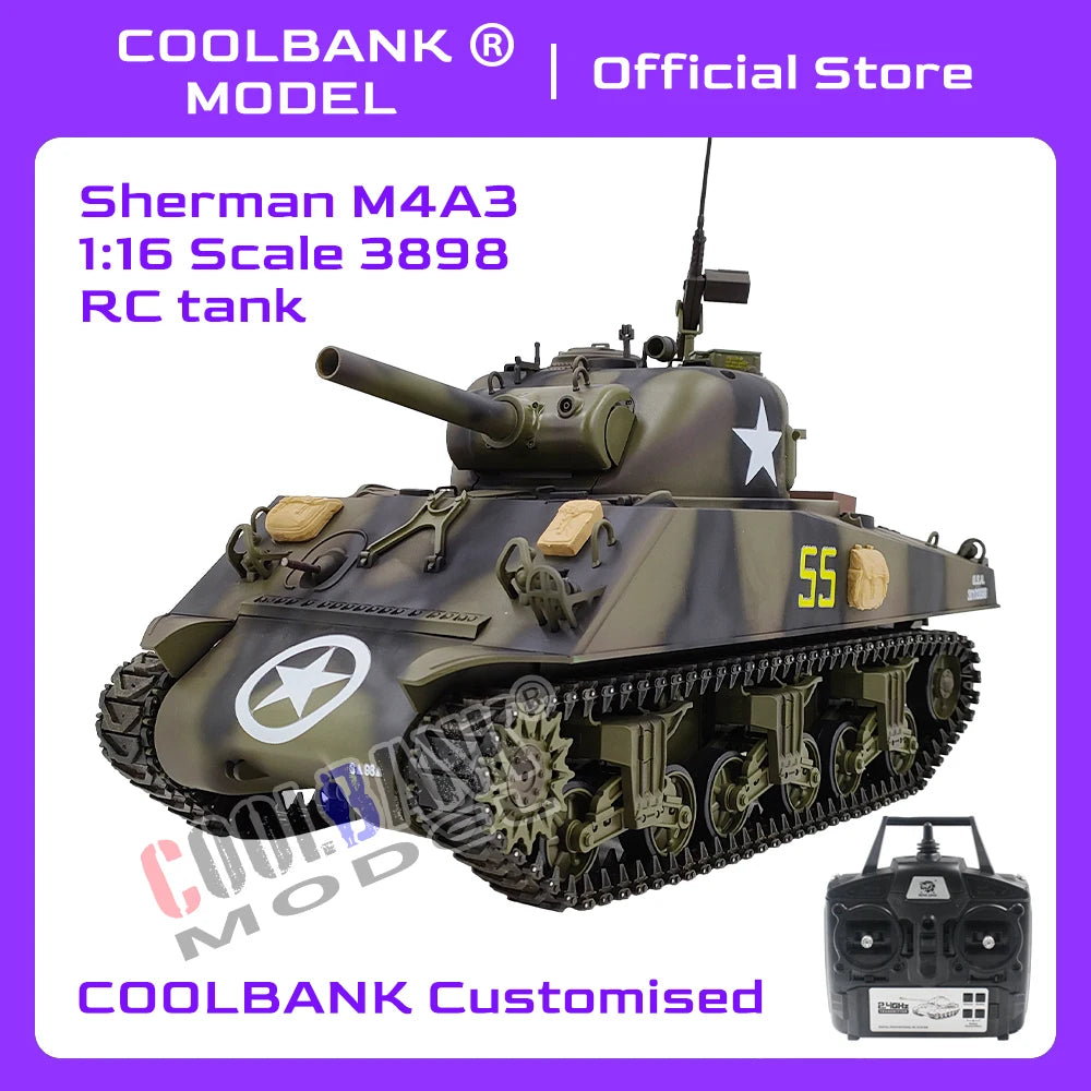 COOLBANK Customize Shooting BB Battle USA Sherman M4A3 Military RC Tan ...