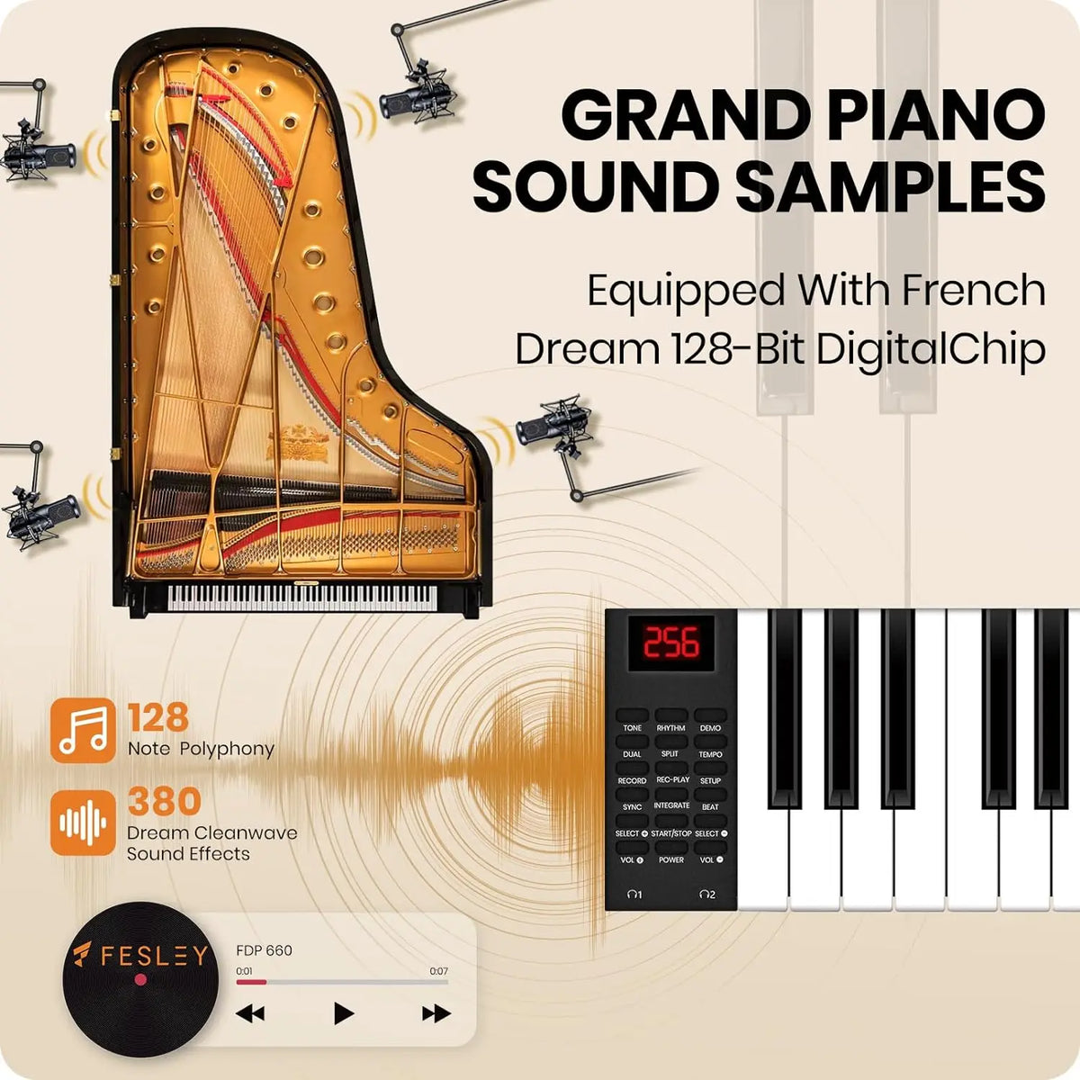 Fesley Home Digital Piano Keyboard - Real Sampled Sound Source, 88 Key ...