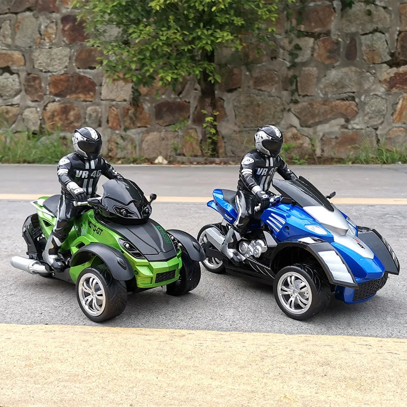 1:10 Scale Vehicle 2.4GHz High Speed Three Wheel RC MotoHawk Motorcycl ...