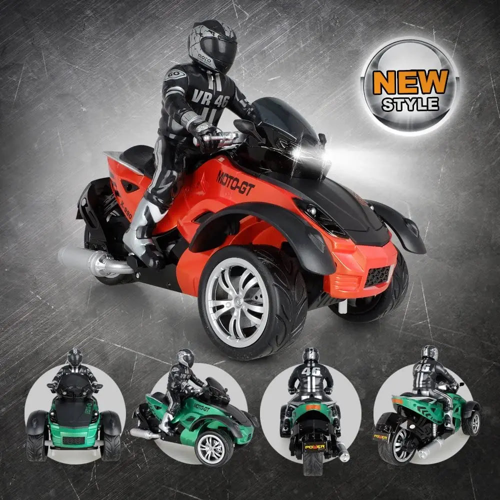 1:10 Scale Vehicle 2.4GHz High Speed Three Wheel RC MotoHawk Motorcycl ...